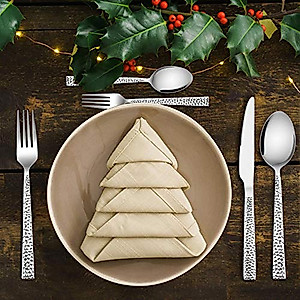 Hammered Silverware Set, E-far 40-Piece Stainless Steel Square Flatware Set for 8, Metal Tableware Cutlery Set Includes Dinner Knives/Forks/Spoons, Modern Design & Mirror Polished - Dishwasher Safe