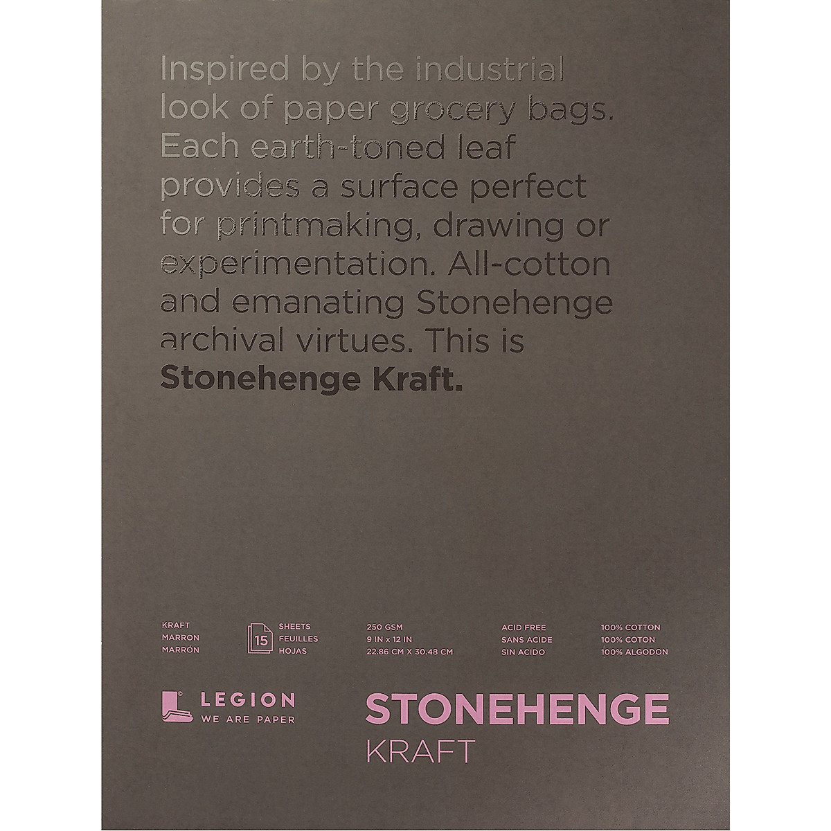 Stonehenge 100% Cotton Medium Weight Pad, Kraft, 250gsm, 15 Sheets for Dry Media (9X12)