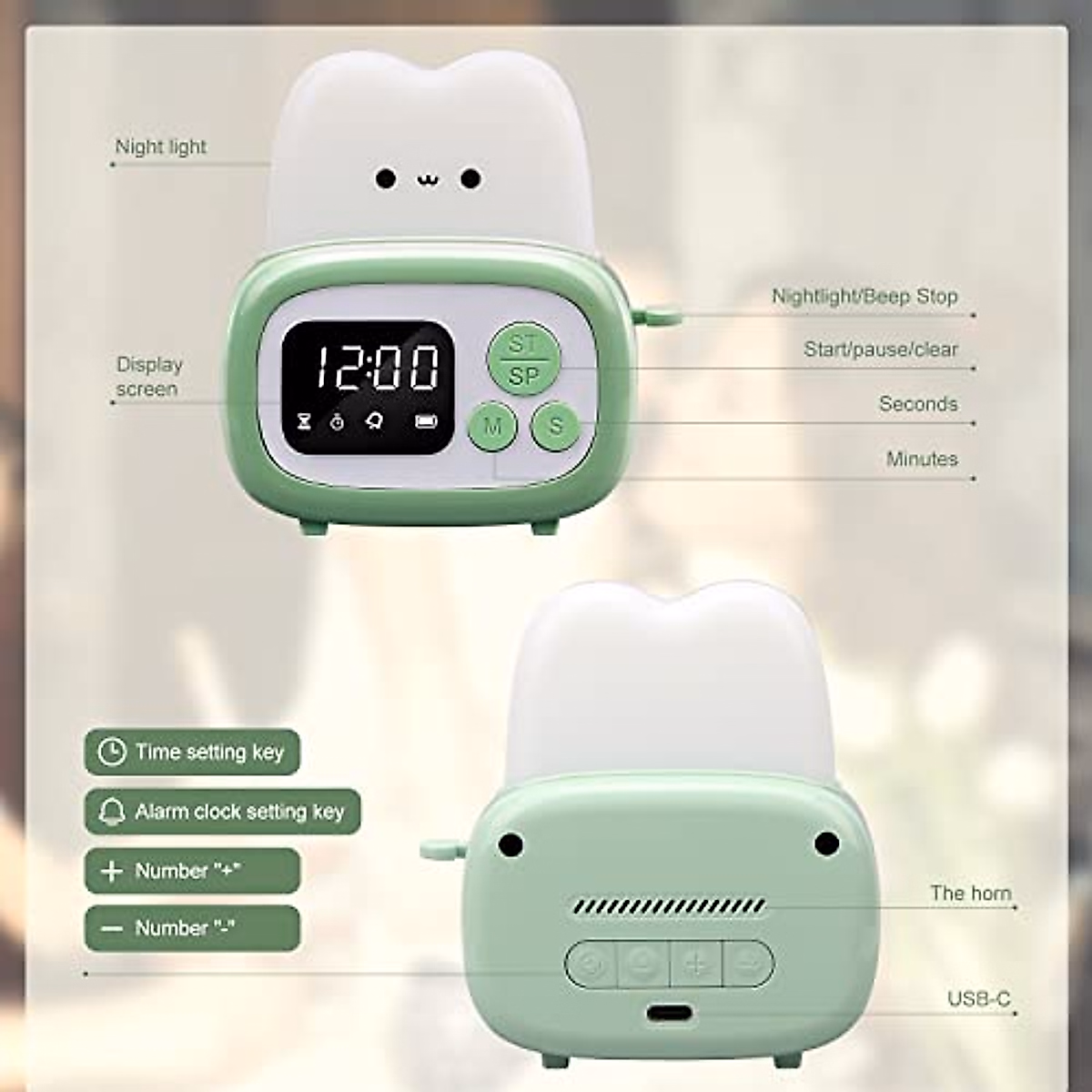 QANYI Small Timer Clock Toaster Lamp, Cute Night Light with Time Management Tool and Table Clock Alarm Digital Timer for Kids, ABS+PC Kids Lamp Birthday Gifts for Teen Toddler Baby Girls Boys