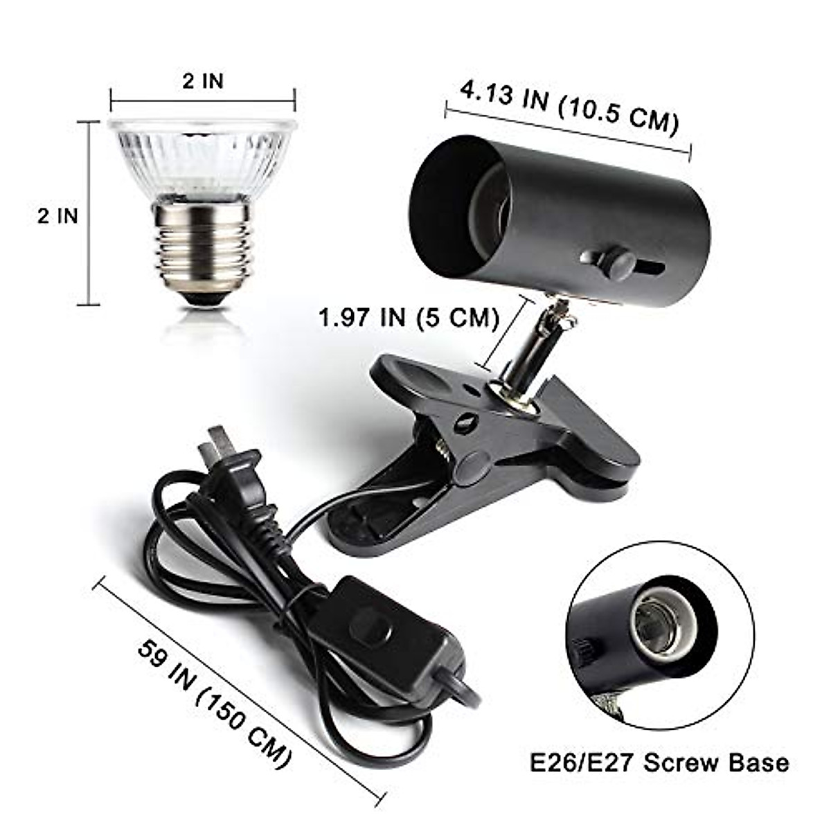 2 Pack Clamp Lamp Fixture with 3 Pack 50W UVA UVB Bulbs, for Reptiles Adjustable Habitat Lighting & Heat Lamps Holder Stand for Pet Habitat Heat Light Bulbs/Lamps