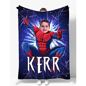 ROYAMS Kids Superhero Blanket Personalized Photo Kids Super Hero Blanket Custom Superhero Blankets for Kids