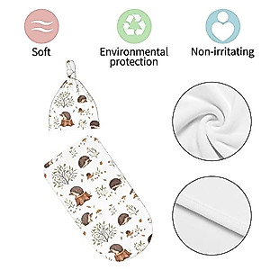 Hedgehog Baby Stuff Mushroom Newborn Swaddle Blanket with Beanie Set, Soft and Stretchy Baby Receiving Blanket Swaddle Sack for Boy and Girl Gift