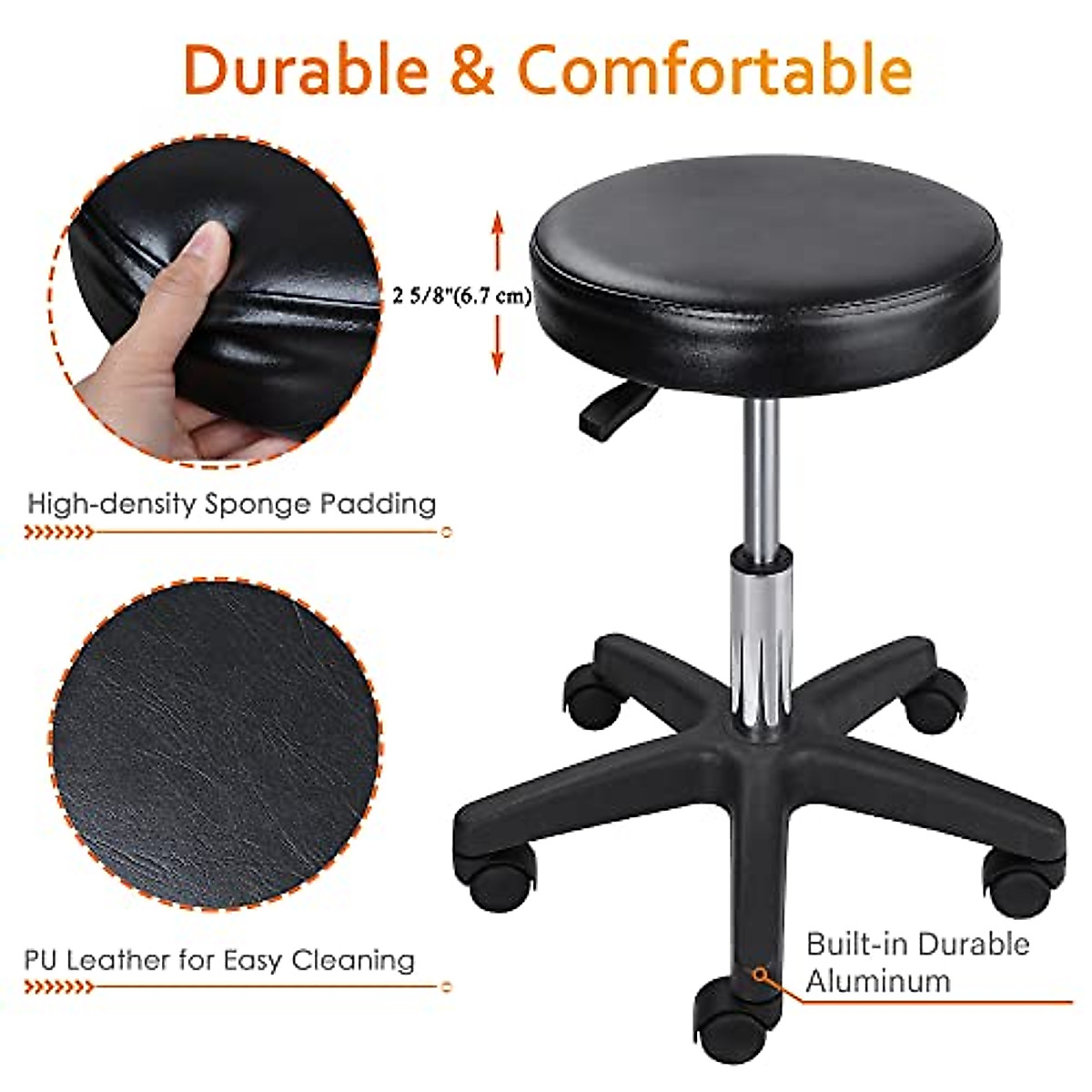 AW 3x Adjustable Tattoo Salon Stool PU Leather Hydraulic Rolling Chair Facial Massage Spa with Rotation Wheels