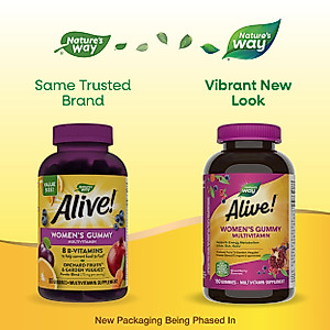 Nature's Way Alive! Women's Daily Gummy Multivitamins, 16 Vitamins & Minerals, Energy Metabolism*, Hair Skin & Nails*, Vegetarian, Mixed Berry Flavored, 150 Gummies (Packaging May Vary)