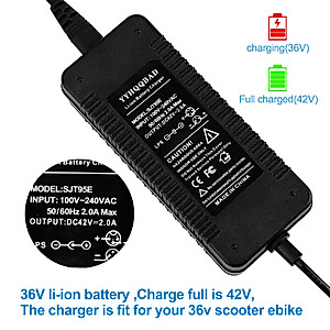 42V 2A Charger Power Adapter DC 1-Prong Connector with 3 Prong 8mm Converter for 36V Li-ion Battery Charger Compatible with Gotrax APEX Cityscape Ebike