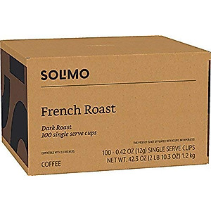 Amazon Brand - 100 Ct. Solimo Dark Roast Coffee Pods, French Roast, Compatible with Keurig 2.0 K-Cup Brewers