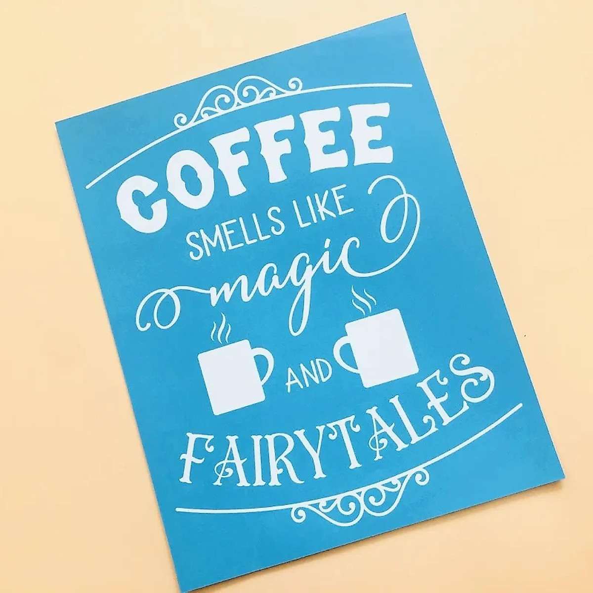 MANGOUSONG Screen Printing Kit,22x28cm Coffee Smells Like Magic and Failytales Mesh Screen Stencils Self-Adhesive Silk for Canvas Bag Printing Washable