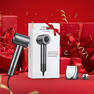 VACASSO Hair Blow Dryer, Ionic Dryer with Care Module, Professional Hairdryer High-Speed 110, 000 RPM Fast Drying, Low Noise Salon LED Temp Display, Negative for Home Travel Silver Gray