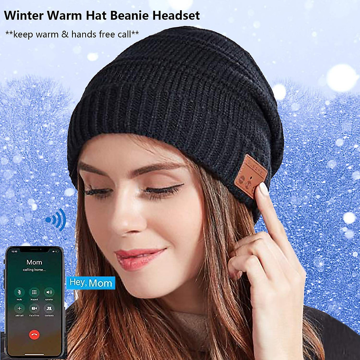 Wireless Beanie Hat V5.0 Beanie Headset Music Hat Wireless Stereo Headphones Built-in Speaker Winter Cap Knit Hat Stocking Stuffer Gifts for Men Women Boys Girls (A)