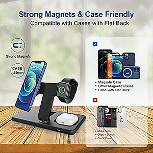 Magnetic Wireless Charger for iPhone 14/14 Plus/13/12/Pro,Pro Max,Mini, FOVAL for Detachable Magsafe Charger Stand Fast Charging Station with QC3.0 Adapter for iWatch/AirPods(Watch Cable NOT in)