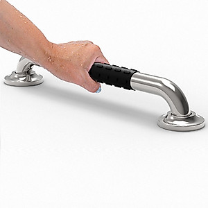 AquaChase 1-1/4 Grab Bar with Rubber Grip, ADA Compliant Bath Safety Shower Handrail, Bathroom Mobility Aid Handle for Seniors and Disabled, Heavy Duty 500lbs Support (16in, Chrome with Rubber)