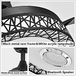 FINE MAKER 42 in Bluetooth Retractable Ceiling Fan with Light and Remote Control, LED 3-Color Light 3 Speed Retractable Blades, Bluetooth Invisible Fandelier Fan for Living Room/Restaurant/Bedroom