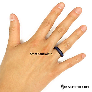 Knot Theory Blue Striped Silicone Ring for Men Women - Thin Blue Line Police 8mm Wedding Band Size 10