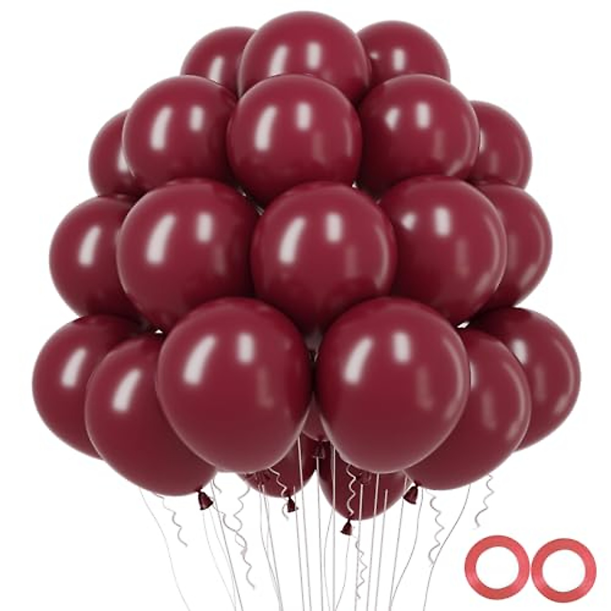 RUBFAC Burgundy Maroon Balloons Latex Party Balloons, 100pcs 12 Inches Wine Red Balloons for Party Decoration Valentine's Day, Birthday, Wedding, Baby Shower, Bride Party Decoration (with Red Ribbon)