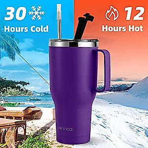 mininoo 40 oz Tumbler with Handle and Straw, Insulated Tumbler with Handle Leak Proof, Large Tumbler with Lid and Straw (Purple)