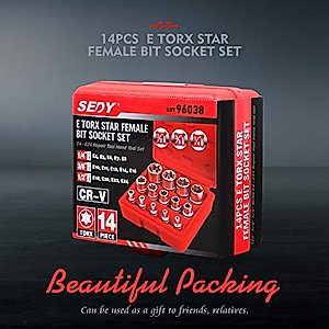 SEDY 14-Piece E-TORX Socket Set - Premium Female Torx Socket Set, Ultimate Star Socket Set, Torque Socket Set, External Torx Socket Set, E4 E5 E6 E7 E8 E10 E11 E12 E14 E16 E18 E20 E22 E24 Socket Set