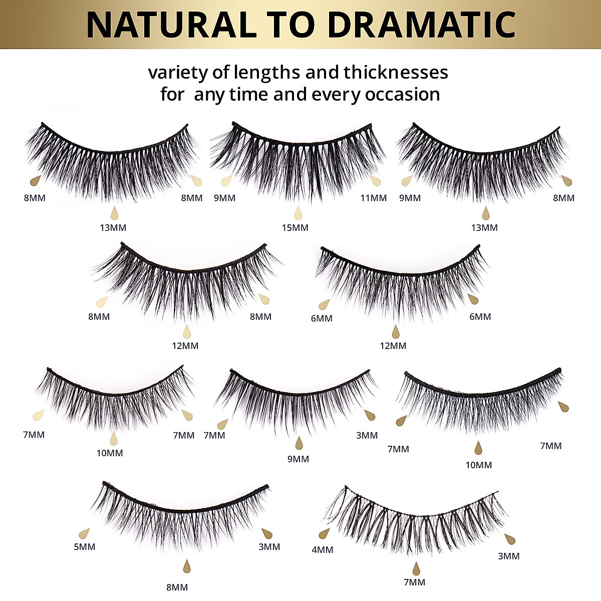 Magnetic Eyelashes Kit Magnetic Eyeliner 3D and 5D different Lengths&Densities Magnetic Eyelashes Magnetic Lashliner For Use with Magnetic False Lashes Natural Look-No Glue Needed (10-Pairs)