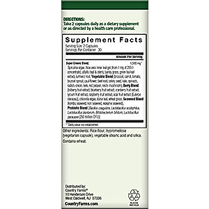 Country Farms Super Greens Capsules, Whole Food Dietary Supplement, 32 Super Foods, 30 servings.