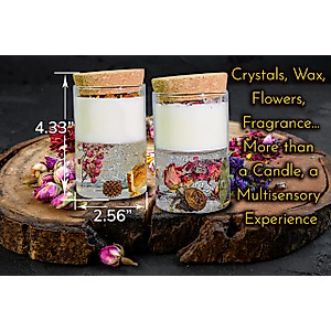 Crystal Candle Gift Set, Organic Natural Flowers in Yelly, Aromatherapy, Healing Gemstones, Botanical Scented Fragrance, Manifestation, Intention, Gel Candle, Christmas, Mother’s Day, Gift for Woman
