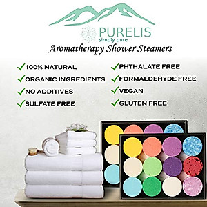 Purelis Shower Steamer Gift Box. Double Pack - Set of 24 Aromatherapy Shower and Bath Bombs Individually Wrapped. Organic Shower Steamer Tablets and Essential Oil Shower Steamers for Spa Gift Set