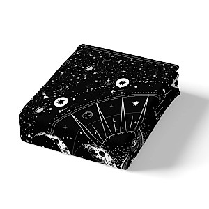 Manfei Sun Moon Comforter Cover Set Stars Space Psychedelic Duvet Cover Black and White Bedding Set 3pcs for Kids Boys Teens Microfiber Bedspread Cover with 2 Pillow Cases(No Comforter) Full Size