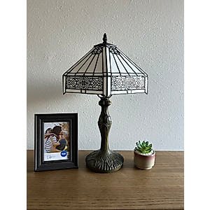 enjoy decor lamps Tiffany Table Lamp White Stained Glass Hexagon LED Bulb Included for Living Room Dining Room Bedroom Bedside 12'W*12" D*19" H