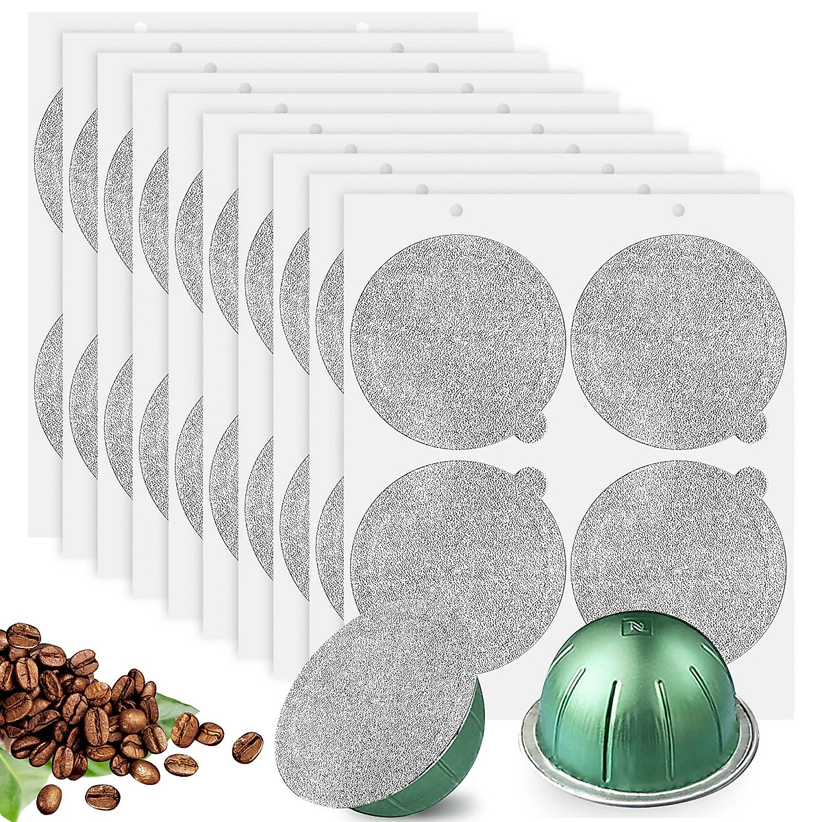 Aluminum Foils Lids to Reuse Vertuoline Capsules Coffee Pods and Refillable Pods，Compatible with Nespresso VertuoLine Machine, 64mm (100pcs)