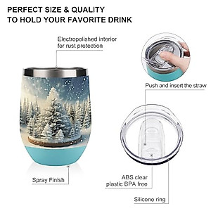 WYUSPGK 304 Stainless Steel Insulated Cup, Snow Wonderland Pine Tree Christmas Print Smooth Rim, Durable & Reusable - Perfect for Office, Home, And Travel