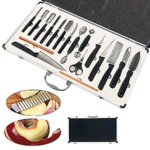 Hovico 18PCS Portable Vegetable Fruit Food Cake Carving Knife Peeling Culinary Kitchen Sculpting Modeling Tools Kit for Chef DIY with Carry Box