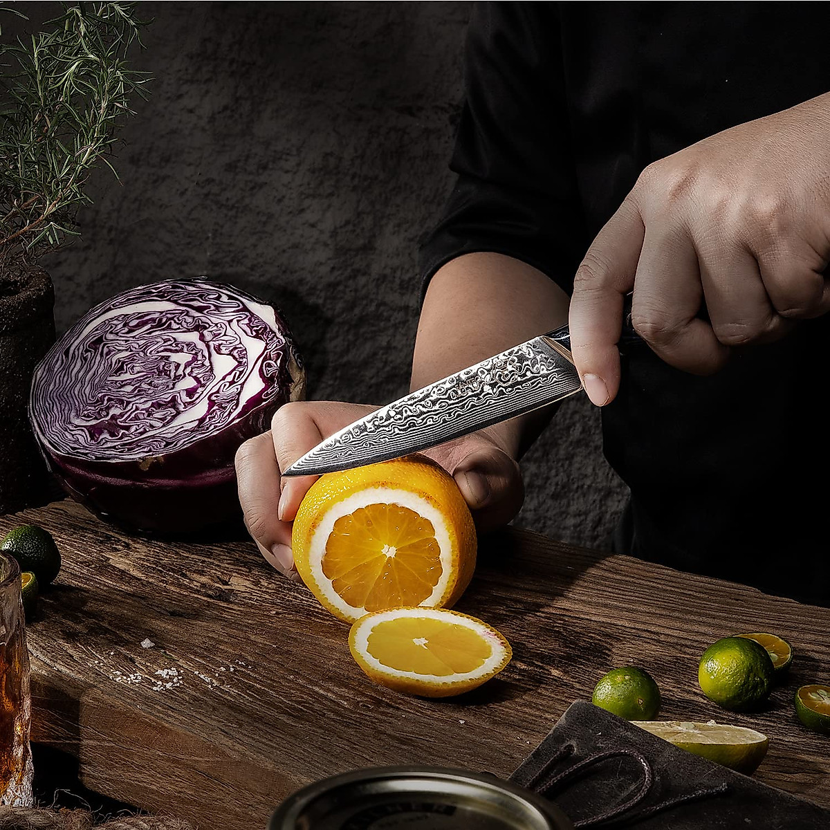 FANTECK 5 Inch Utility Knife, Japanese Damascus VG10 67 Layer Kitchen Fruit Paring Chef Utility Knives -Blue G10 Handle,-Razor Sharp, Stain & Corrosion Resistant, & Awesome Edge Retention