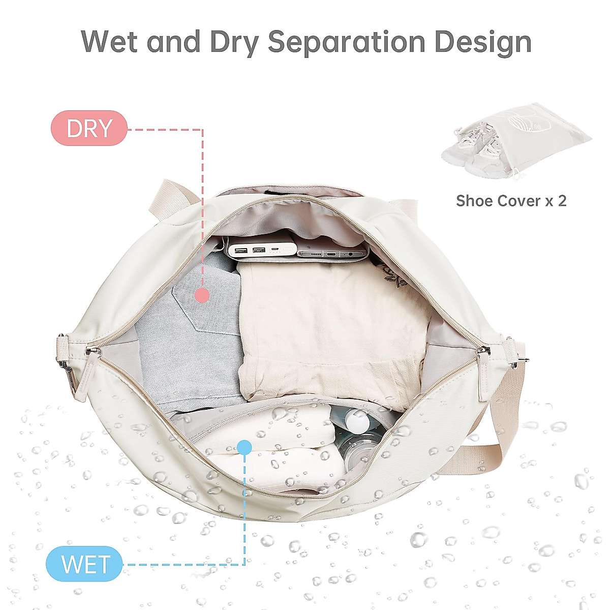 ETRONIK Gym Bag for Women, Travel Duffel Bag with USB Charging Port, Weekender Overnight Bag with Wet Pocket and Shoes Compartment for Women, Travel, Gym, Yoga (Khaki)