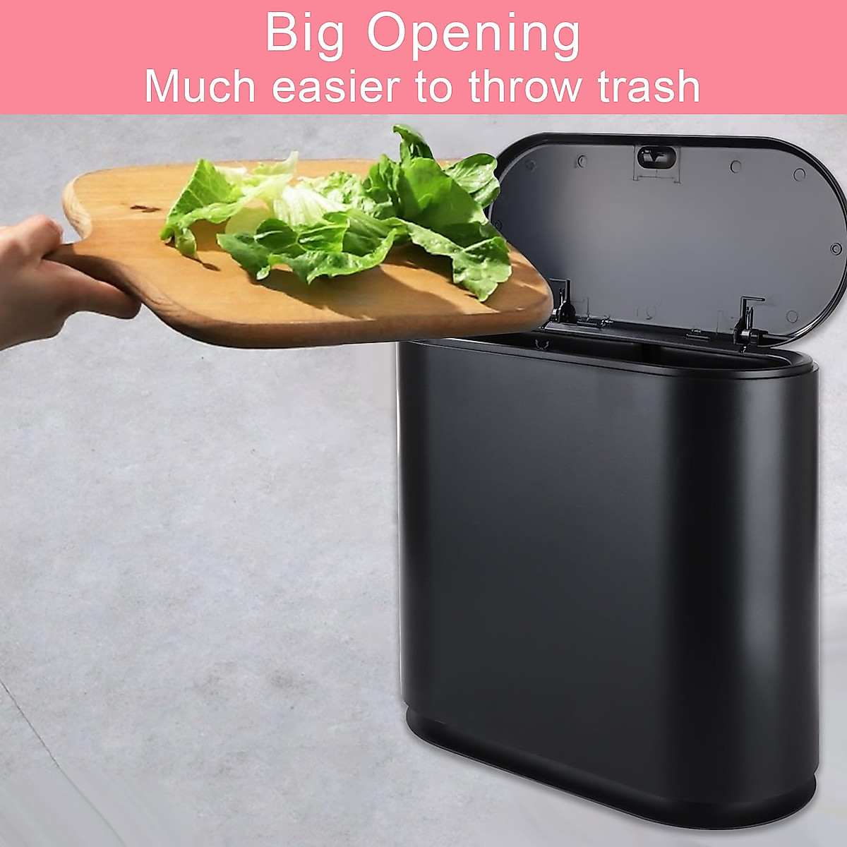 CYEAH Slim Bathroom Trash Can with Press Top Lid, 3.2 Gallon/12 Liter Bathroom Garbage Can, Black Small Trash Can with Lid for Bathroom, Kitchen, Living Room, Office and Narrow Spaces