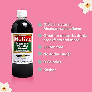 Molina Mexican Natural Vanilla Blend with Pure Vanilla Extract, 33.86 Fl Oz. (2 Pack of 16.9oz Bottles)