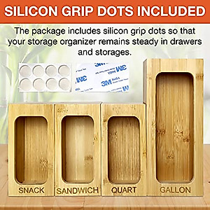 BOLKRO Ziplock Bag Organizer - MOSO Bamboo Plastic Zip Lock Bags Holder for Kitchen Drawer & Storage - For Gallon, Quart, Sandwich and Snack Size Baggie - Compatible with Ziploc, Solimo, Glad, Hefty