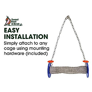 Sweet Feet and Beak Roll Bird Swing - Pumice Perch Bird Toys Trims Nails and Beaks, Safe and Non-Toxic Bird Cage Accessories for Small and Large Birds, Swinging Toys Birds Will Love, Large 10.5 Inches