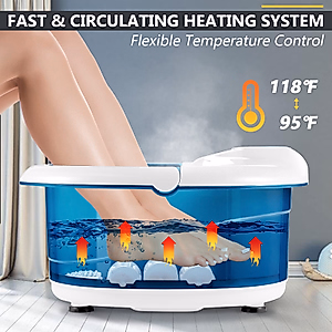 COSTWAY Foot Spa/Bath Massager, with Heat & Bubbles & 6 Electric Massage Rollers, Circulating Heating System, Temperature & Time Control, Foot Tub Soaking for Fatigue Release, Home Use (Blue)