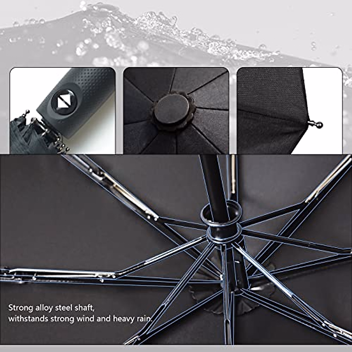 VIVIAN & TOMMY Travel Umbrella Windproof Auto Open Close Compact Folding Umbrella UV Protection Strong Steel Lightweight Portable for Women and Men (Black)