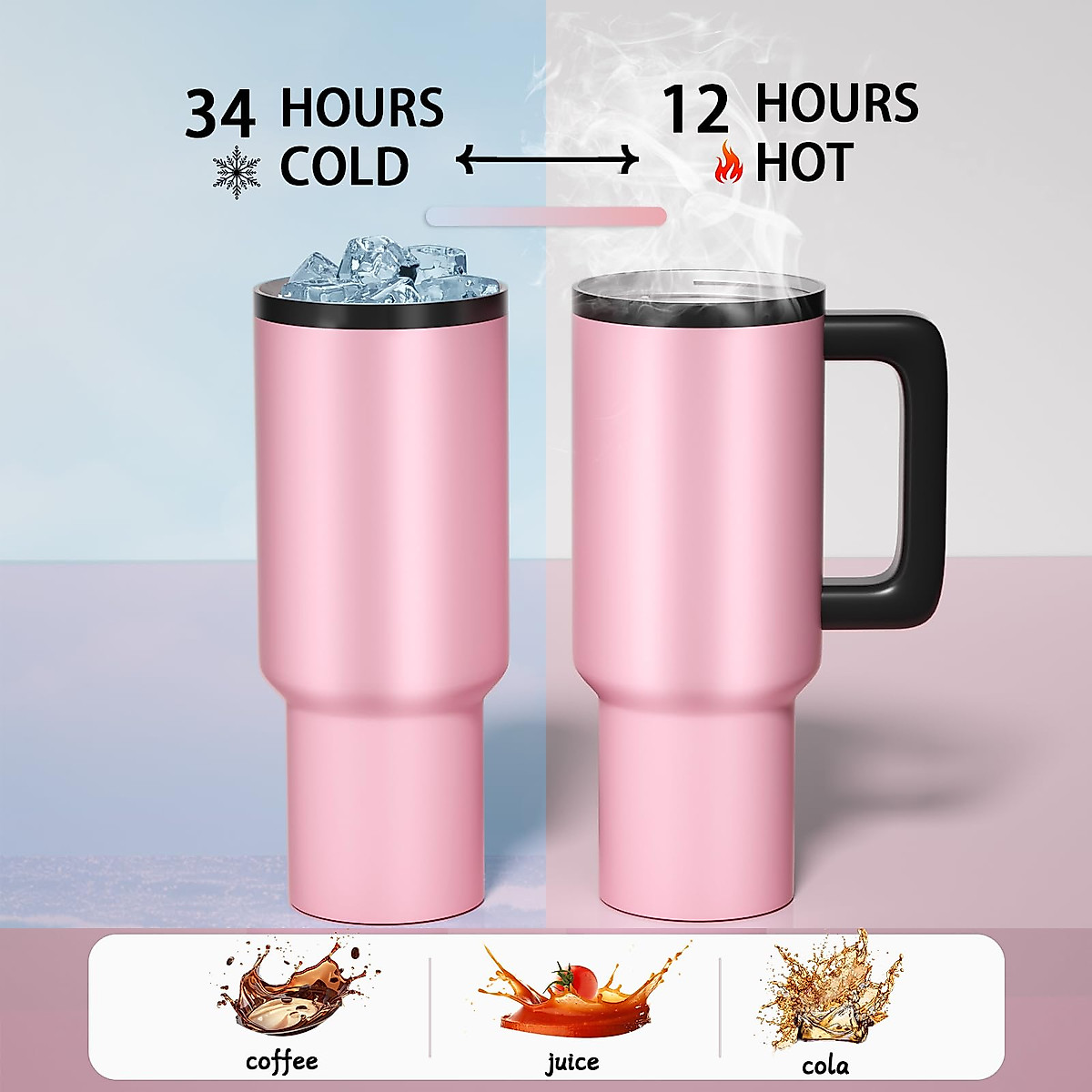 Barpertik 40 oz Tumbler with Flip Straw&LeakProof Lid|Quencher ProTour Flip Straw Tumbler|Built-in Straw|Stainless Steel|Water Bottle Insulated Cup|BPA Free|Gifts|Pink