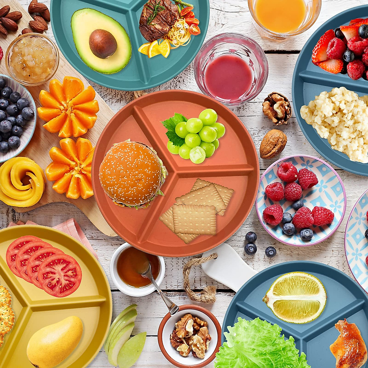 DYB DONGYONGBAO Portion Control Plate 9.6 Inch 8Piece, Divided Plates For Adults With 3 Compartments, Microwave And Dishwasher Safe，Suitable For Adult Weight Loss