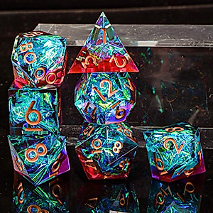 KERWELLSI Resin DND Dice Set D&D, Dungeons and Dragons Dice with Box, 7 Piece Polyhedral Role Playing Dice, Sharp Edge RPG D and D Dice D20 D12 D10 D8 D6 D4