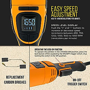 Dura-Gold Professional 7" Rotary Polisher Buffer Sander with Buffing & Polishing 8 Pad Kit, LED Variable Speed RPM Control, Heavy-Duty High-Performance, Powerful 1200 Watts - Car Auto Paint Detailing