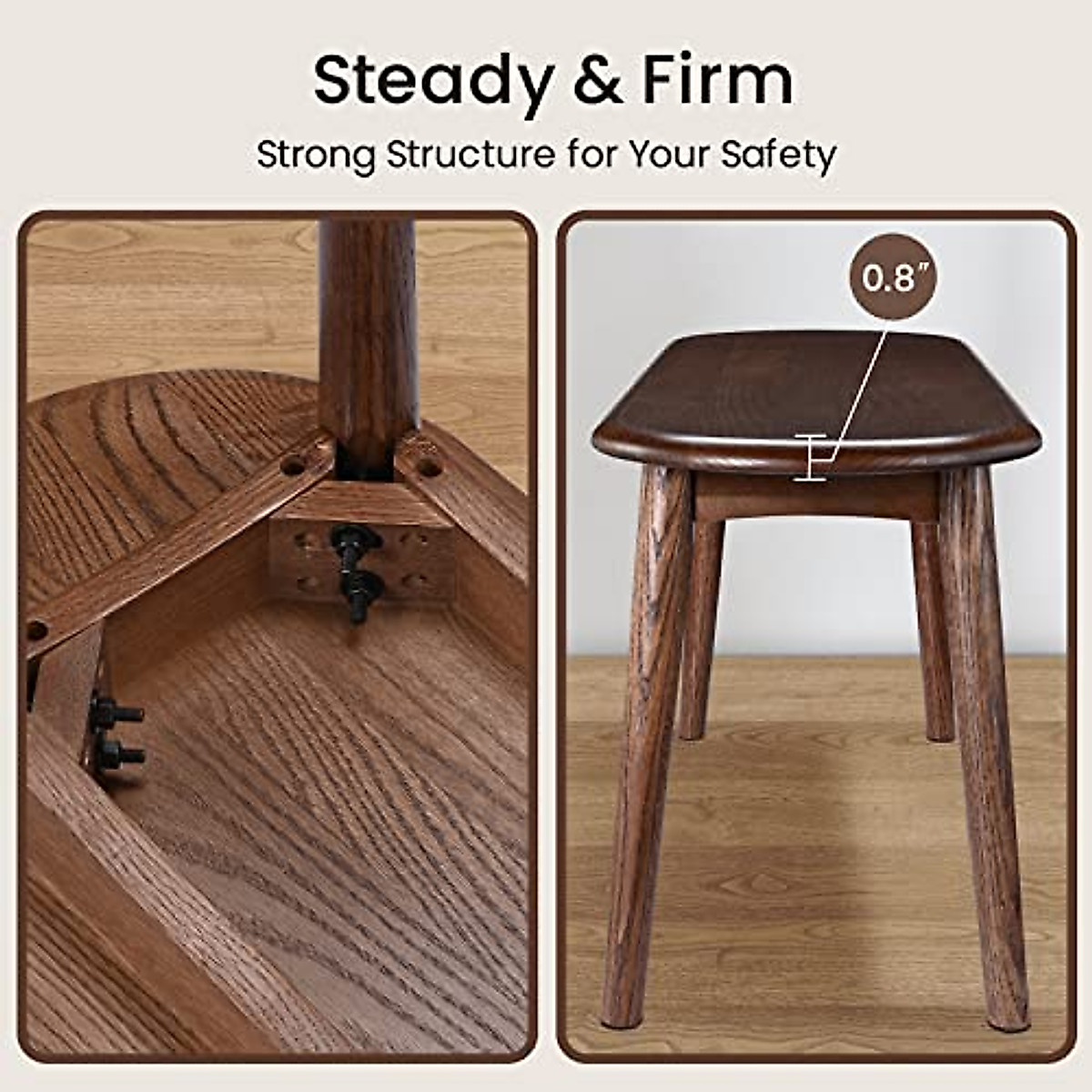 Fancyarn Wood Bench, 47" L FAS Grade 100% Solid Oak Wood Bench w/Rounded Corner, Large Comfortable Seat, Firm Mortise & Tenon Structure, Long Bench for Dining Room, Entryway, Bedroom