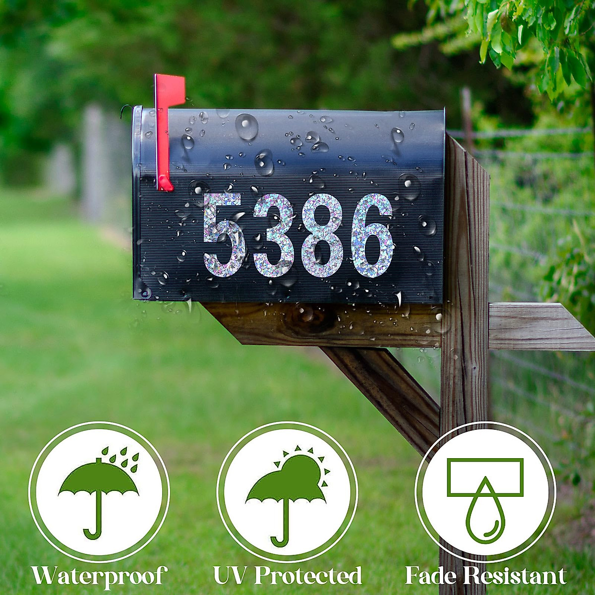 Reflective Mailbox Numbers Sticker - Holographic Vinyl Glitter Numbers for Mailbox 60Pcs 3 Inch Self Adhesive Waterproof Mailbox Number for Outside, Door, Garbage Bins, Address Number (Laser)
