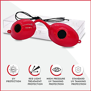 Super Sunnies UV Eye Protection, FDA Compliant Individual Tanning Bed Goggles Eyeshields, Glasses, With a Clear Case/Box (Red)