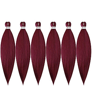MSBELLE 6 Packs/Lot Pre Stretched Braiding Hair Crochet Braid Hair 26 Inch Hot Water Setting Synthetic Fiber Burgundy Braiding Hair Extensions 100g/Pack(26 INCH,900#)