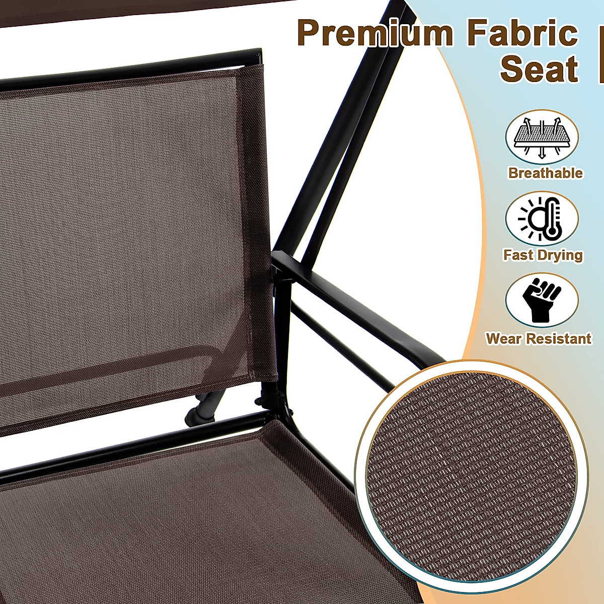 Tangkula 2 Person Porch Swing, Patio Swing with Adjustable Canopy, Comfortable Fabric Seat & Heavy-Duty Steel Frame, Outdoor Canopy Swing for Patio, Garden, Poolside (Dark Brown)