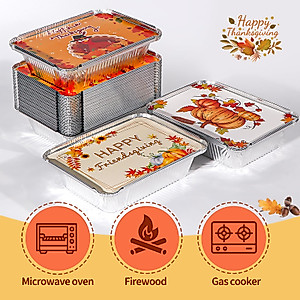 Thanksgiving Aluminum Food Containers with Lids, Thanksgiving Leftover Containers 48 PCS Disposable Turkey Tin Foil Pans Thanksgiving Party Supplies