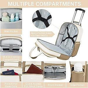 ZOMFELT Carry On Underseat Multi-functional,17-inch Rolling Lightweight Overnight Suitcase, Wheeled Carry On Case for Airplanes, Travel Carry on Suitcase with Wheels for Women Work Travel,Beige