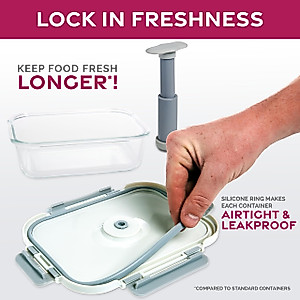 FineDine Vacuum Seal Glass Food Storage Containers With Hand Pump, 25 Piece Set, Airtight Pantry Kitchen Storage Containers w/Lids, Meal Prep Containers for Lunch, Leftovers