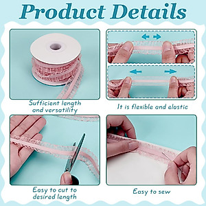 FINGERINSPIRE 10 Yards Double Ruffle Lace Trim Pink 3/4 inch Wide Ruffle Stretch Elastic Edging Trim Pleated Fabric Lace Ribbon for DIY Dress Headwear Decoration and Gift Wrapping